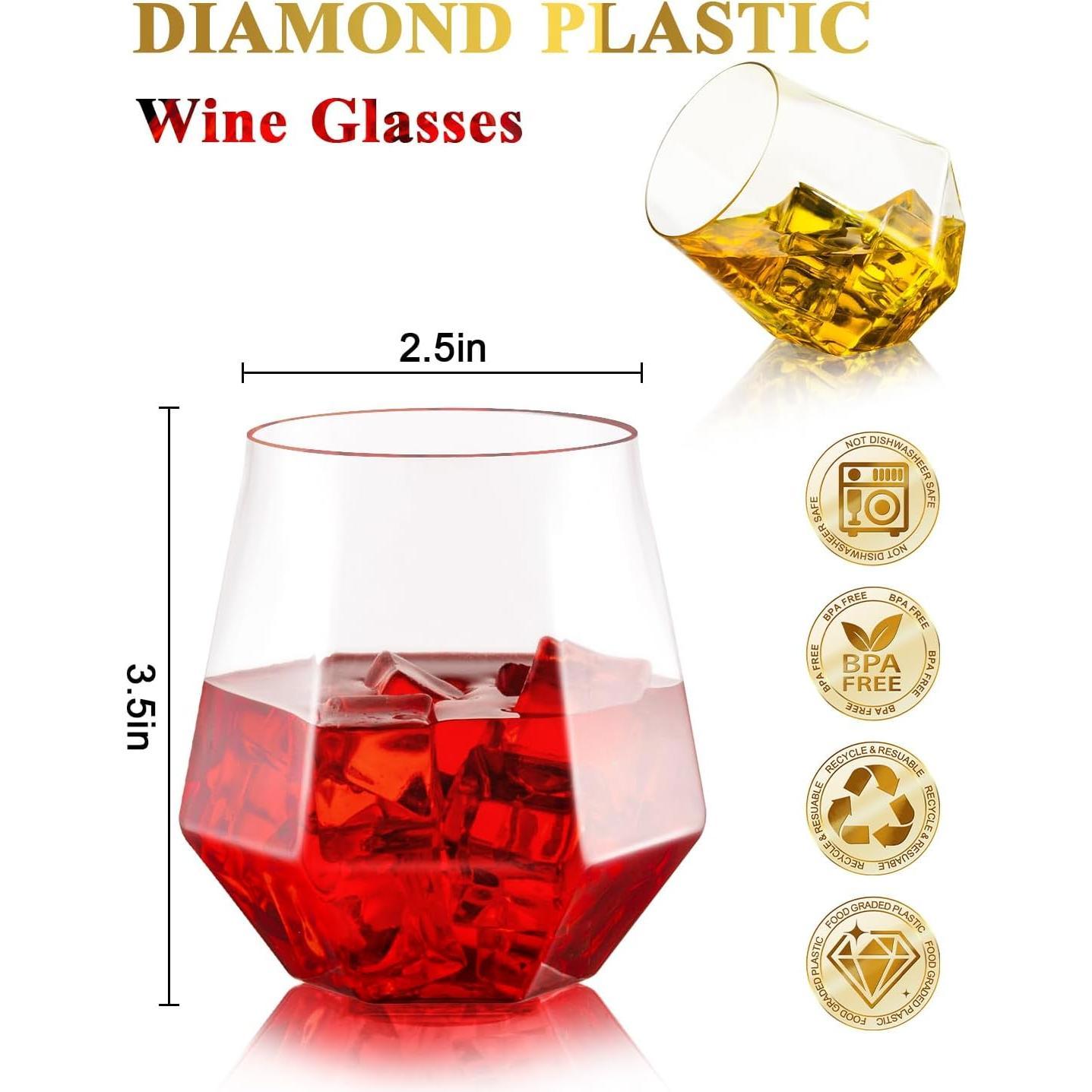 40 count Clear 12 Oz Plastic Glasses, Stemless Unbreakable Disposable ...