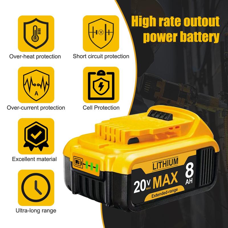 20V Max 8Ah Battery Replacement Compatible with DeWalt Power Tools High ...