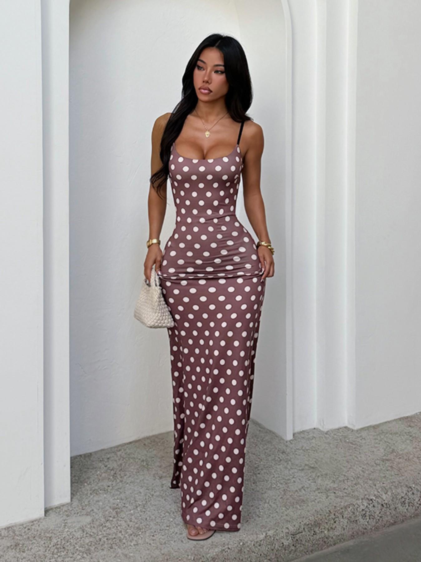 Holiday Style Strapless Polka Dot Print Bodycon Dress, Women's Summer ...