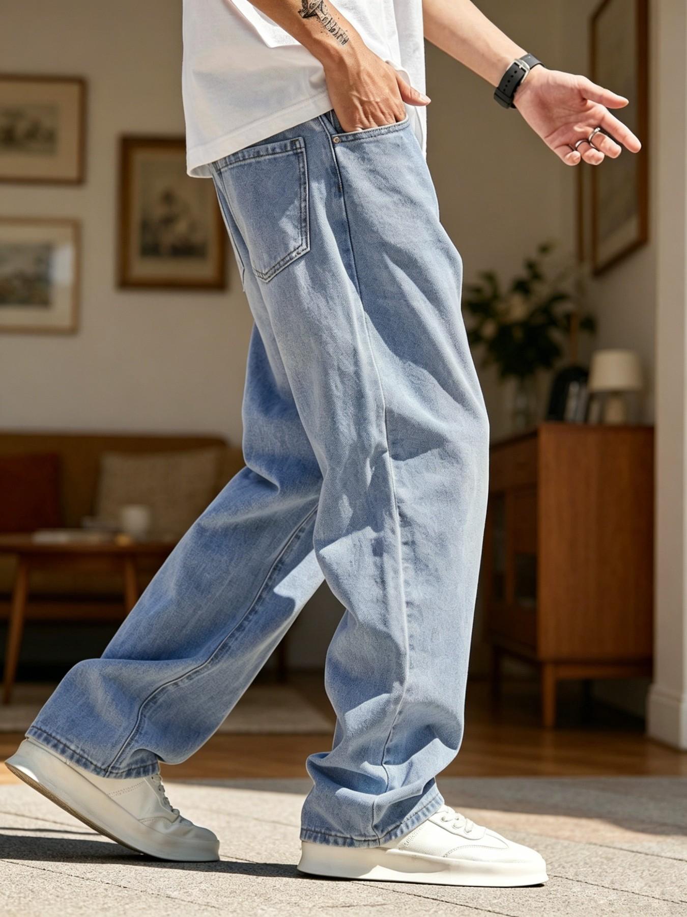 Men's Casual Loose Relaxed Fit Straight Leg Classic Denim Jeans ...
