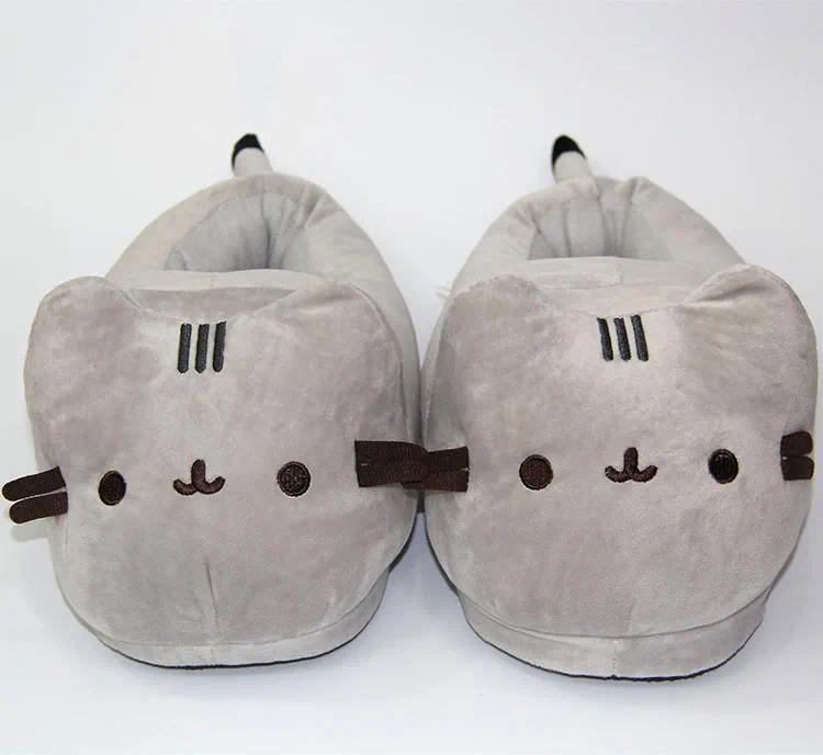 Cartoon Full Covered Cat Slippers Warm Winter Slides Soft Plush Doll ...