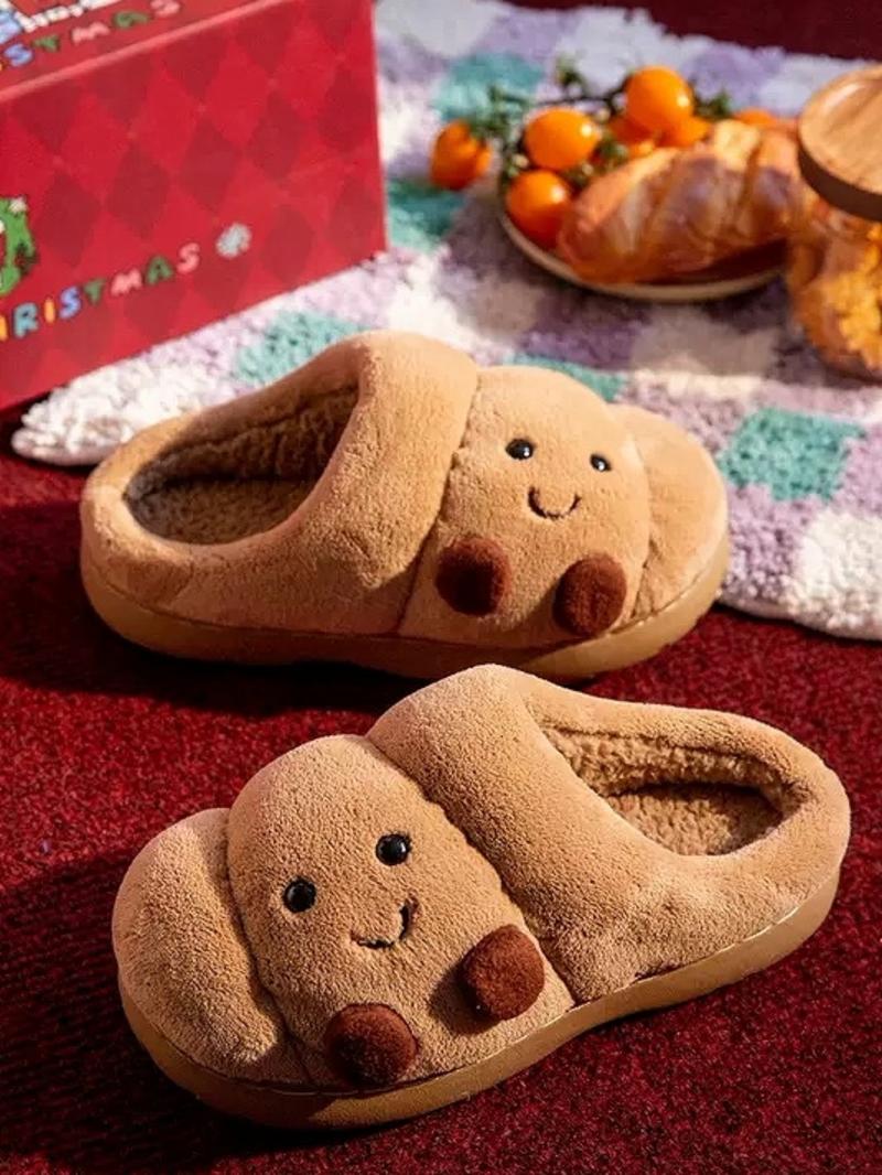 Funny Horned Bread Slippers, Cute Cartoon Design, Plush Thick ...
