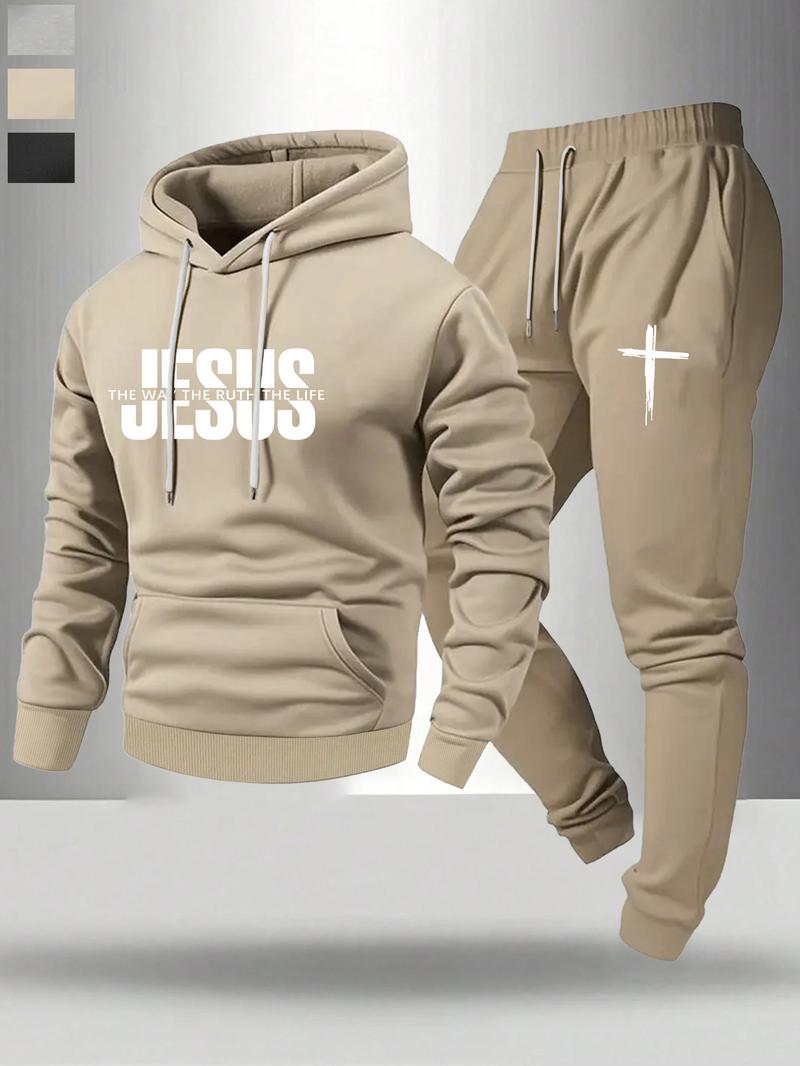 Men's Sports Set with Religious Elements, Hoodie & Pants, Jesus Print ...