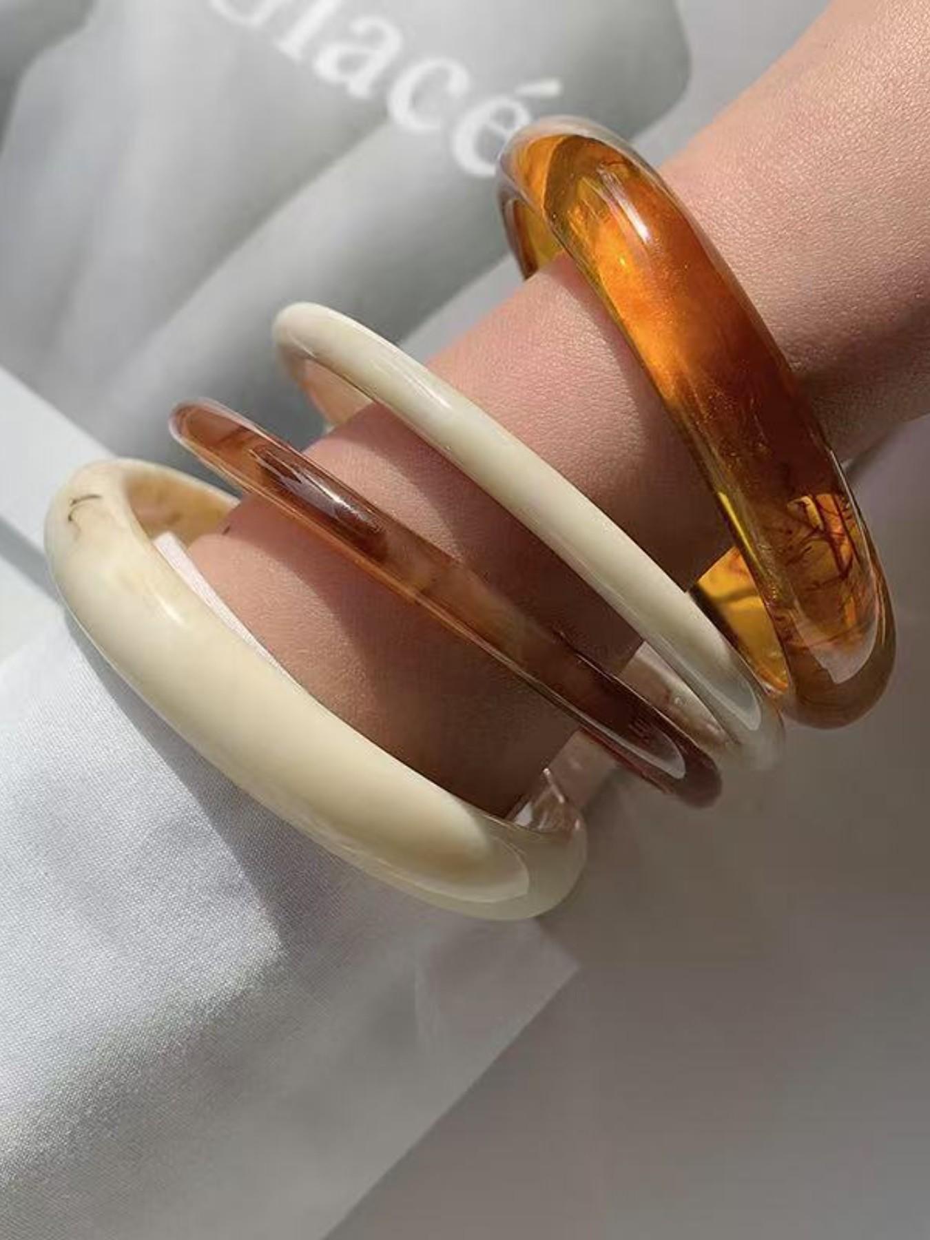 Vintage Resin Amber Acrylic Bangles Set, Fashion Multifunctional ...