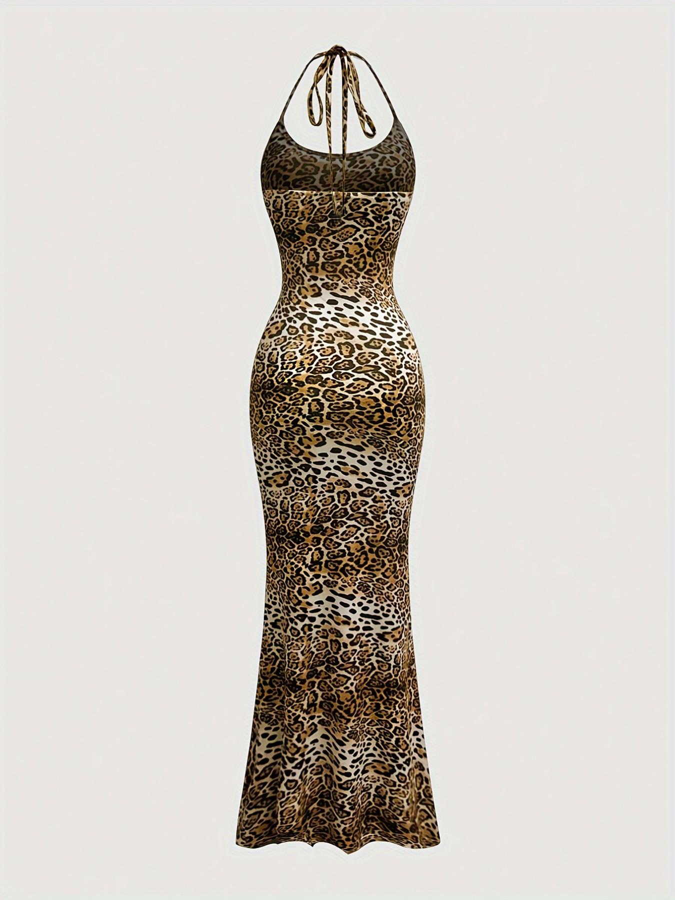 Leopard Print Halter Neck Bodycon Maxi Dress | Stretchy Slinky Fabric ...