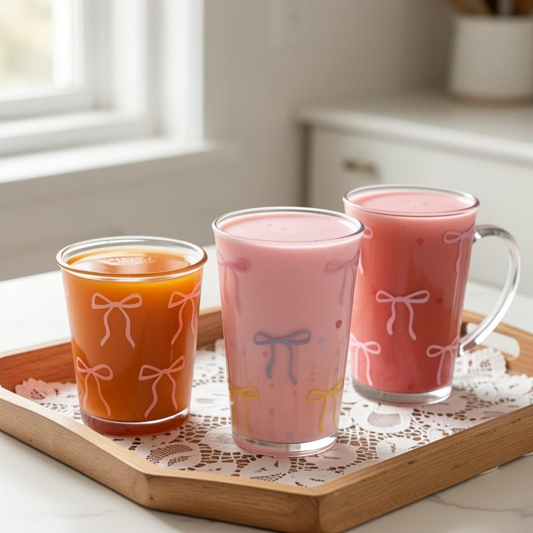 Elegant French Bow Glass Cup, Reusable Coffee Milk Juice Cup, Valentine ...