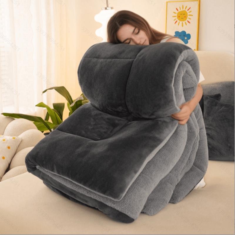 1pc Thickened Warm Splicing Quilt for Home Luxury Printed Lamb Hair ...