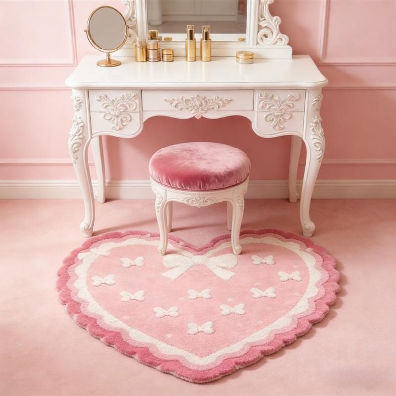 1pc Cute Bow Living Room Sofa Plush Carpet Valentine's Day Heart Shape ...