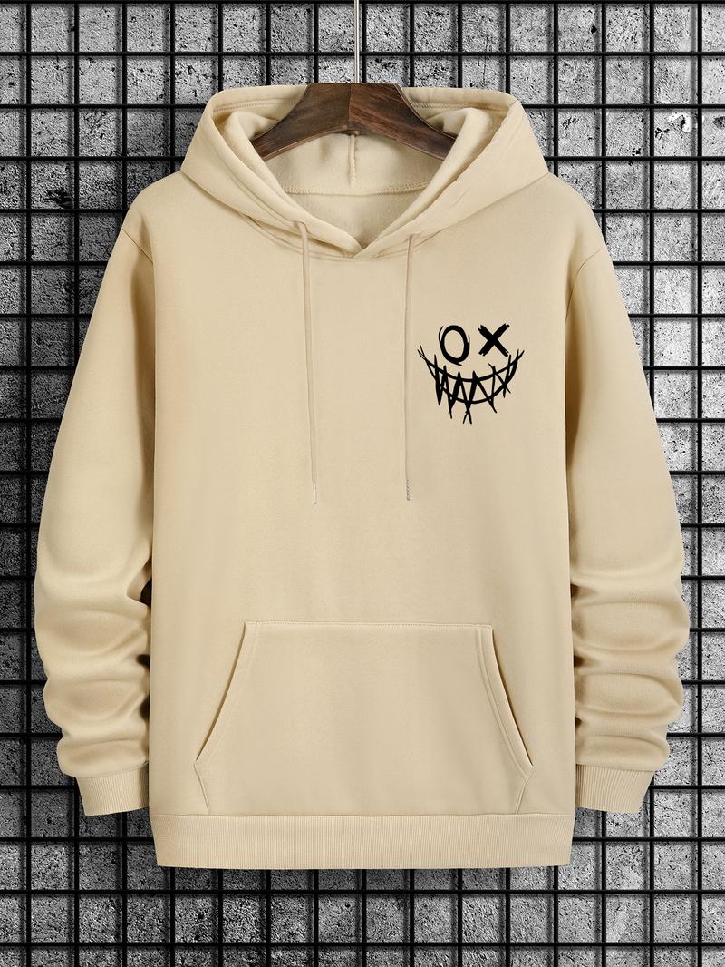 Men's Hooded Sweatshirt with Funny Face Print, Casual Fitted Pop Art ...