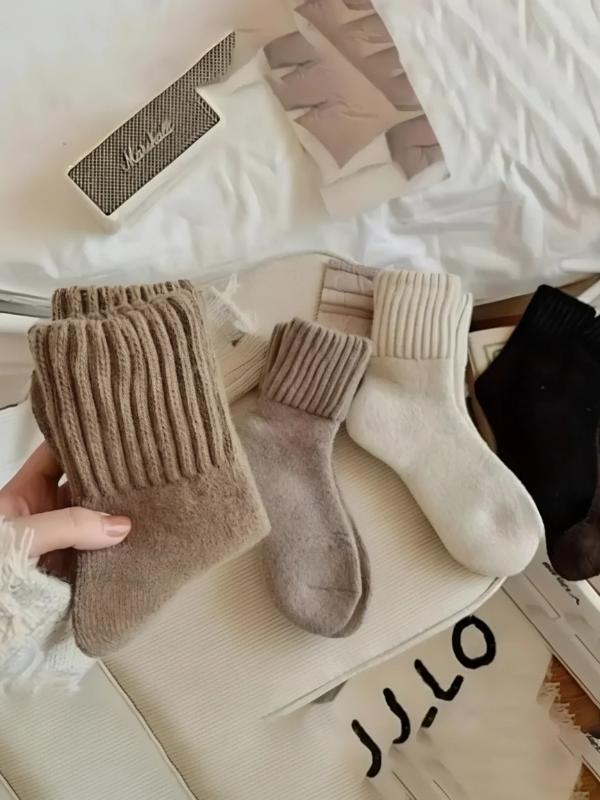 10Pairs Women's Solid Mid-Calf Socks-Soft, Warm & Comfy Seamless ...