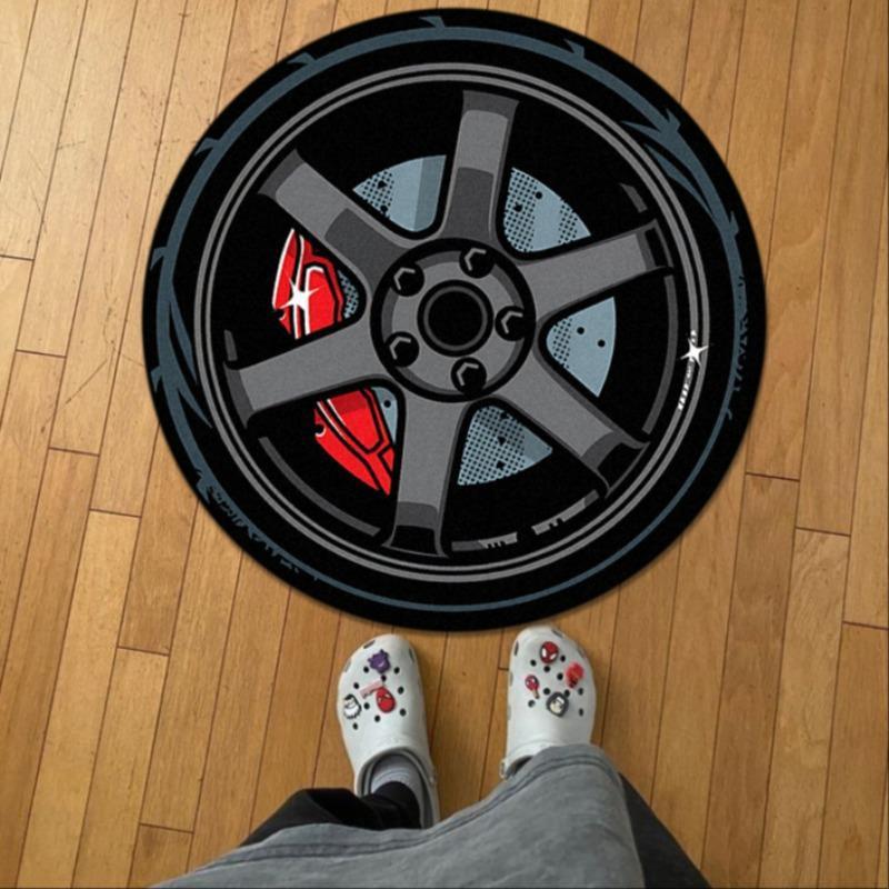 Round Carpet with Car Tire Design, Living Room Rug, Area Rug, American ...