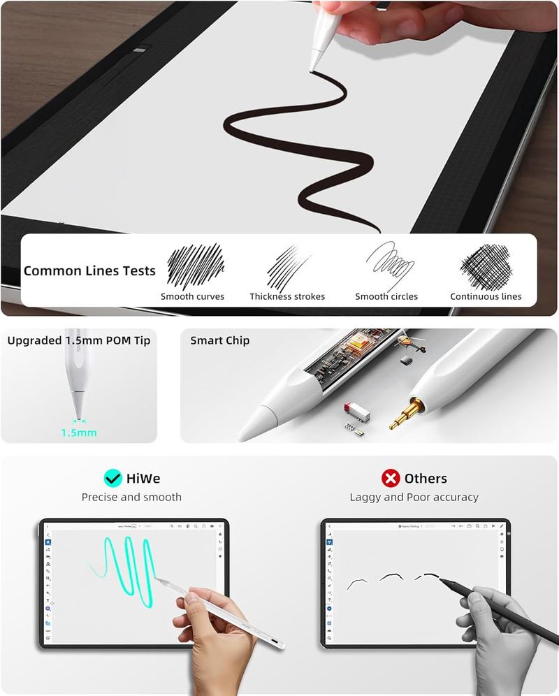 HIWE Anti-Lost Stylus Pen for iPad 2018-2025 Find My Support Tilt ...