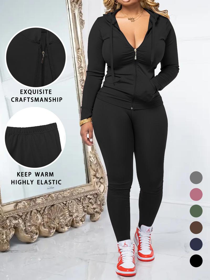 Women Casual Zip Up Hoodie & Fitness Yoga Jogger Set Outdoor Streetwear ...