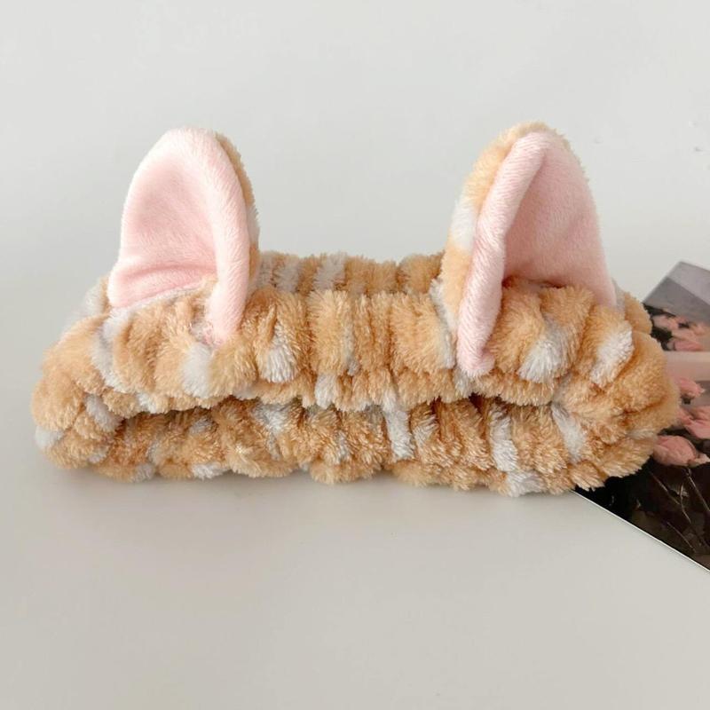 Plush Striped Face Wash Set with Coral Fleece Hairband and Wristband ...