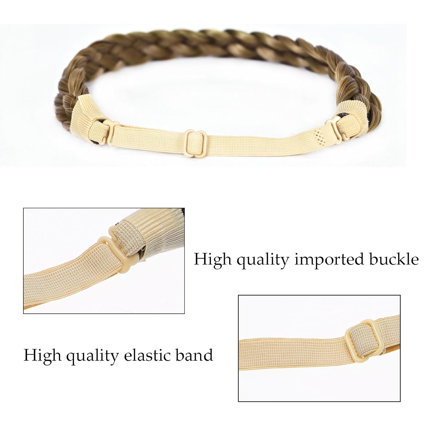 5 Strands Synthetic Hair Braided Headband Hairpiece Classic Chunky Wide ...