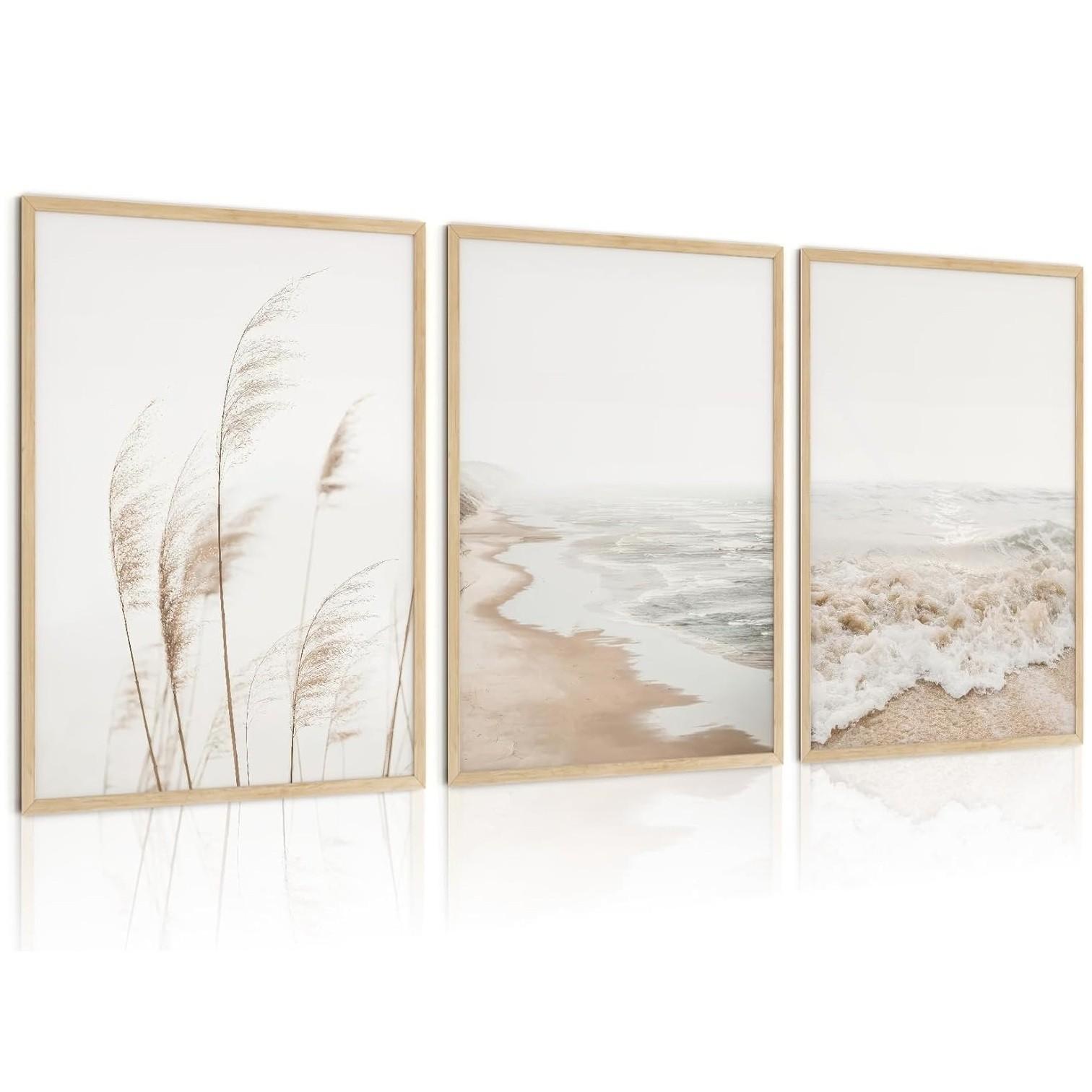 Boho Neutral Beach Coastal Pampas Grass Ocean Landscape Minimalist Wall ...
