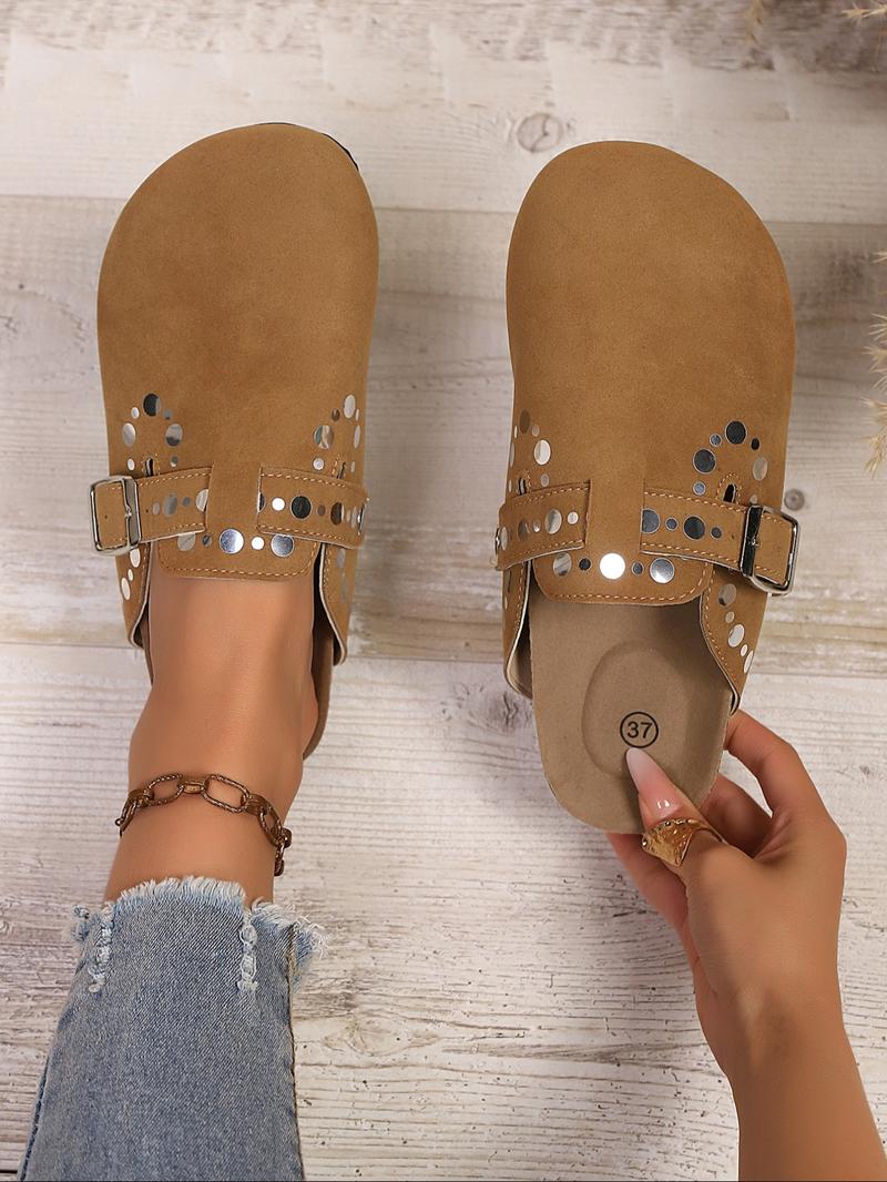 Women's Fashion Mules Shoes, Metal Polka Dot Embellished, Thick Sole ...