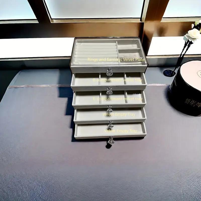 5 Layers Jewelry Velvet Box, 1 Set Large Capacity Jewelry Holder ...