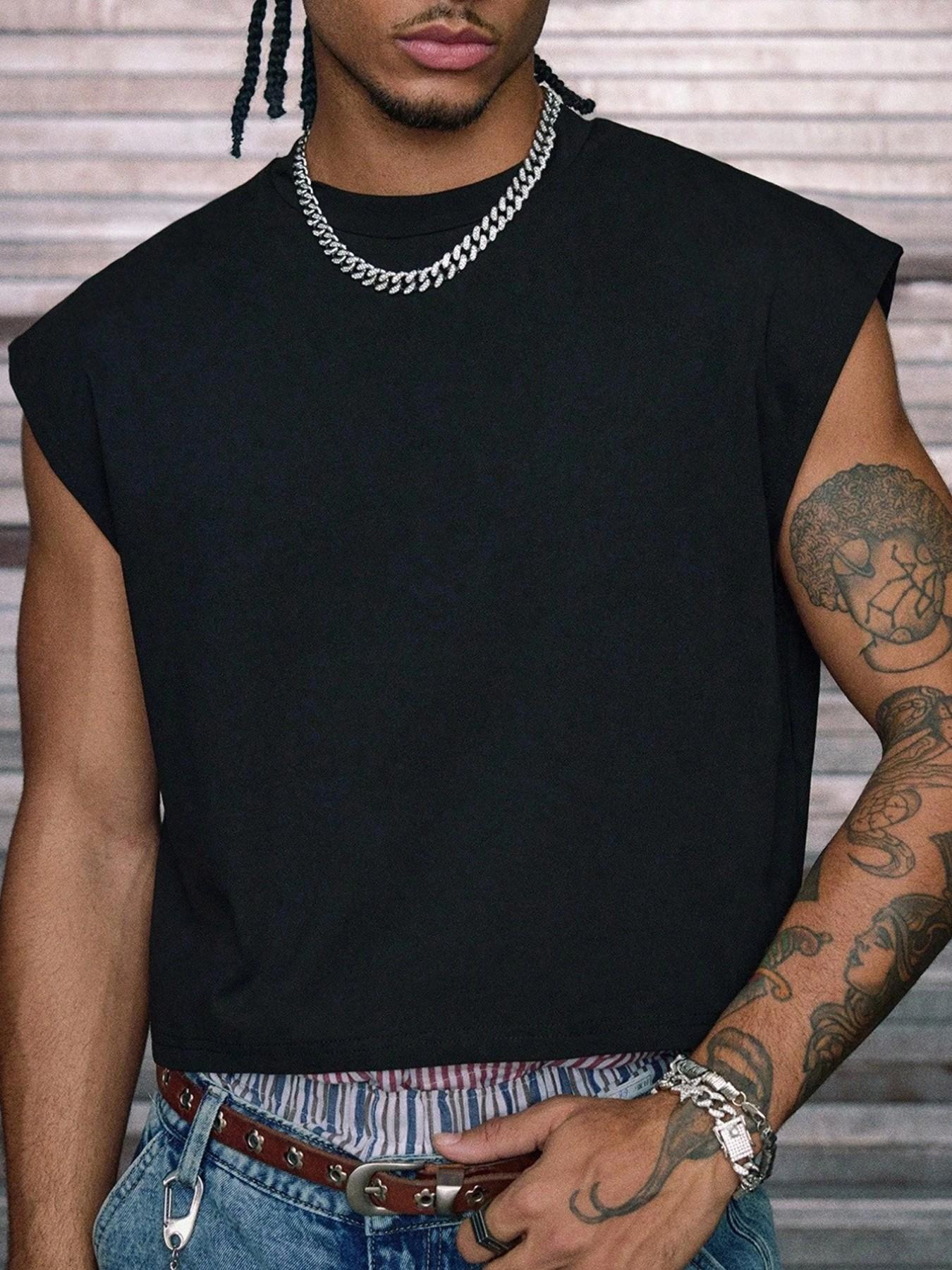 Men's vest, short and wide-shouldered design, Sleeveless, rhinestone ...