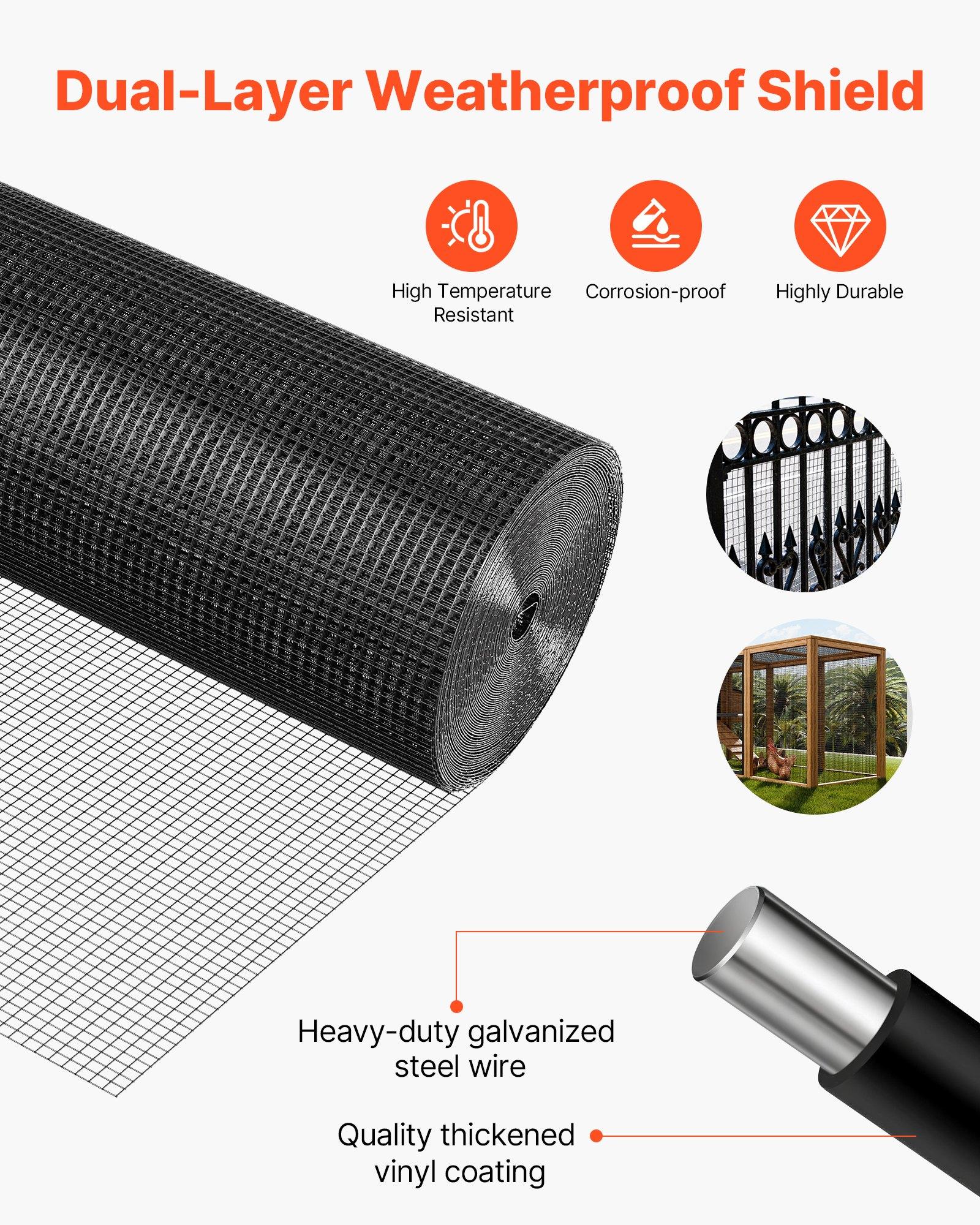 VEVOR Hardware Cloth 24 in x 50 ft, 1/2 in 19 Gauge Galvanized Wire ...