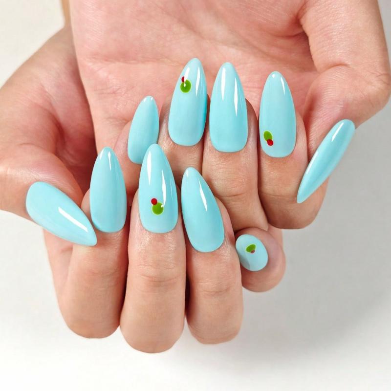 Mint Green Bud|10 PCS of Almond Pure Handmade Press On Nails, Light ...