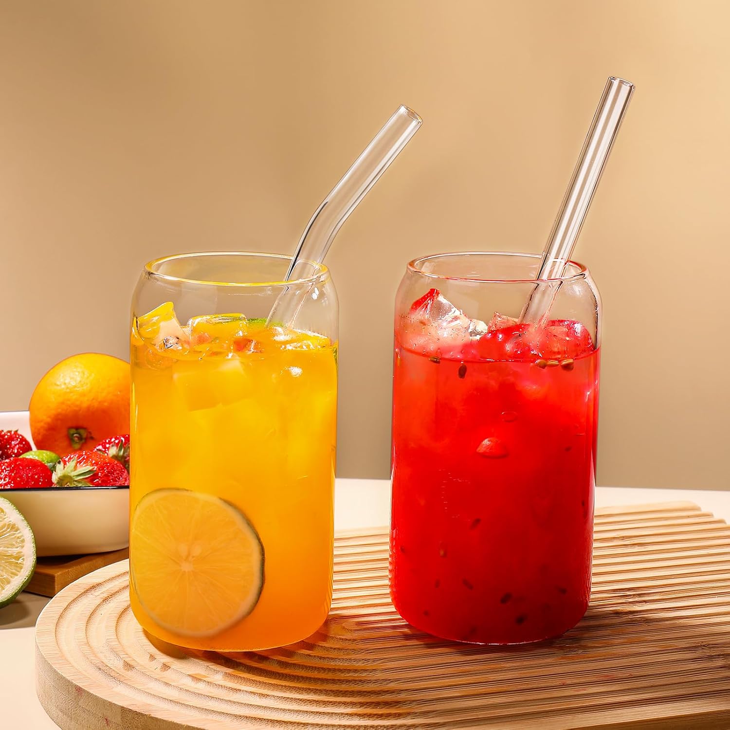 Glass Cups with and Straws 8 count,16 oz Glass Iced Coffee Cups with ...