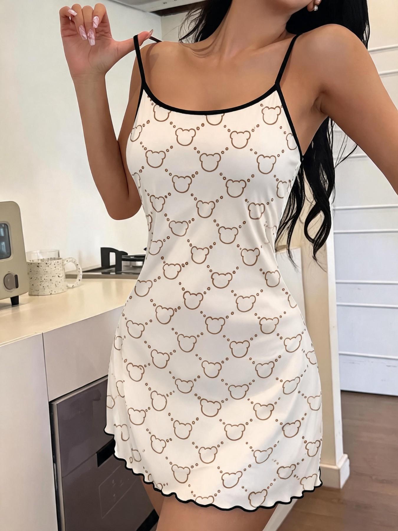 Sexy Sleeveless Nightdress for Women, Elegant Strap Design, Cute Bear ...