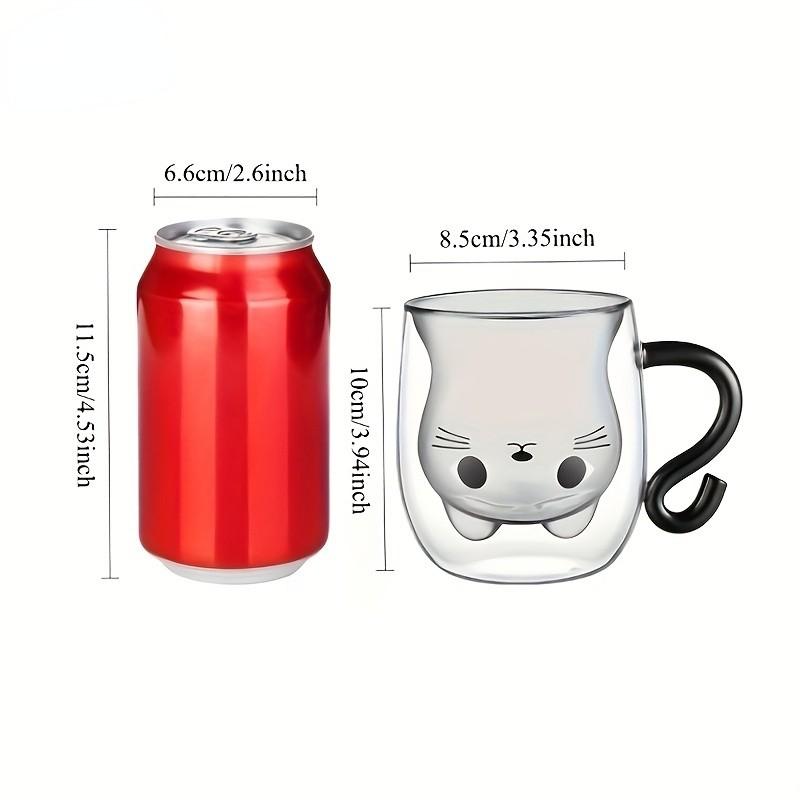 Cute Cartoon Cat Glass Cup, Insulated Double-Wall Heat-Resistant Mug ...