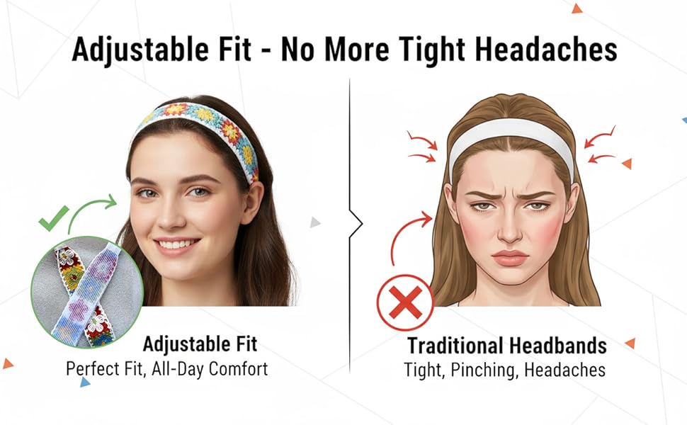 8pcs Women' Gentle No-Squeeze/No-Pull Hair & Face Headbands with Full ...