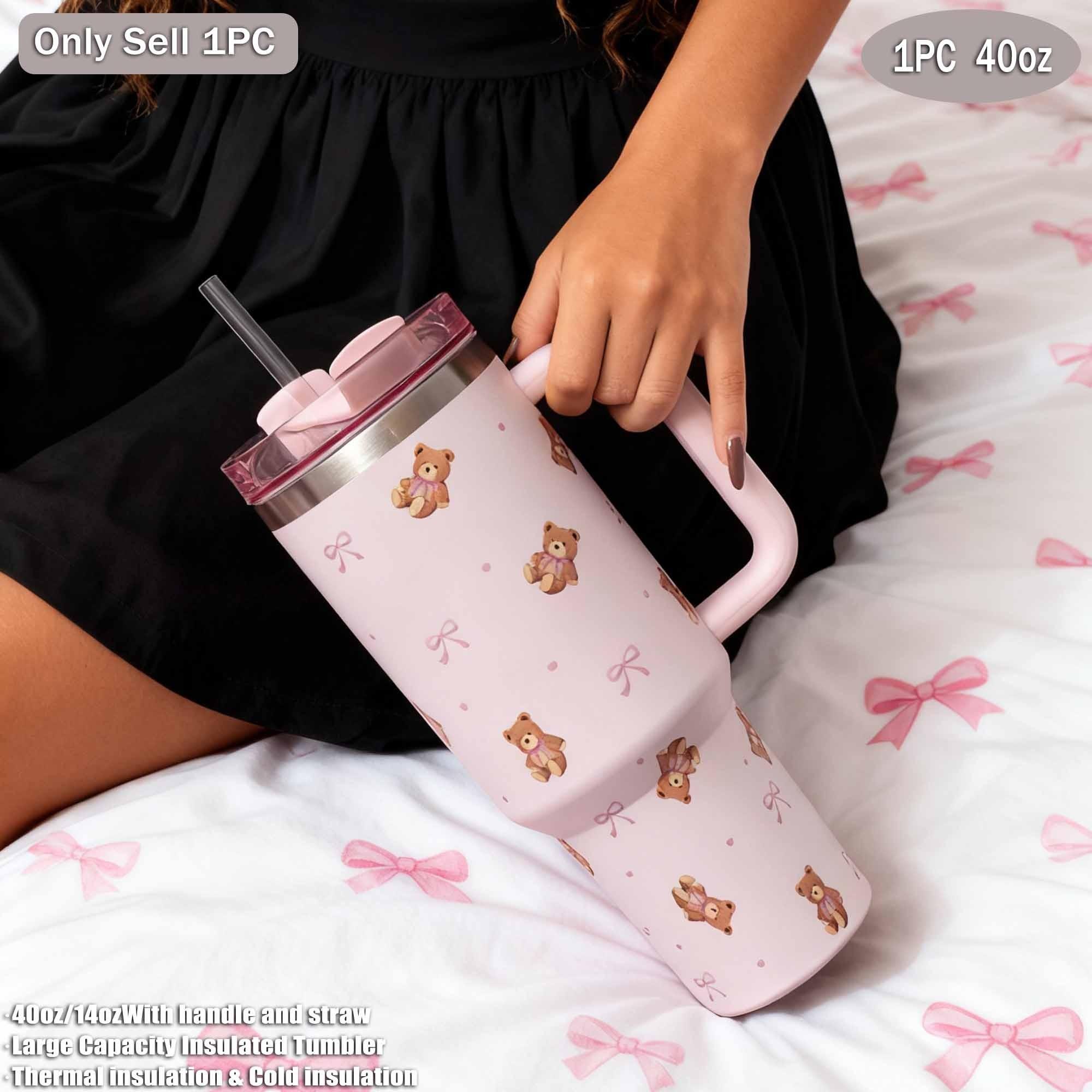 Bear Bow Tie Car Cup, Large Capacity Stainless Steel Insulated Cold Cup ...