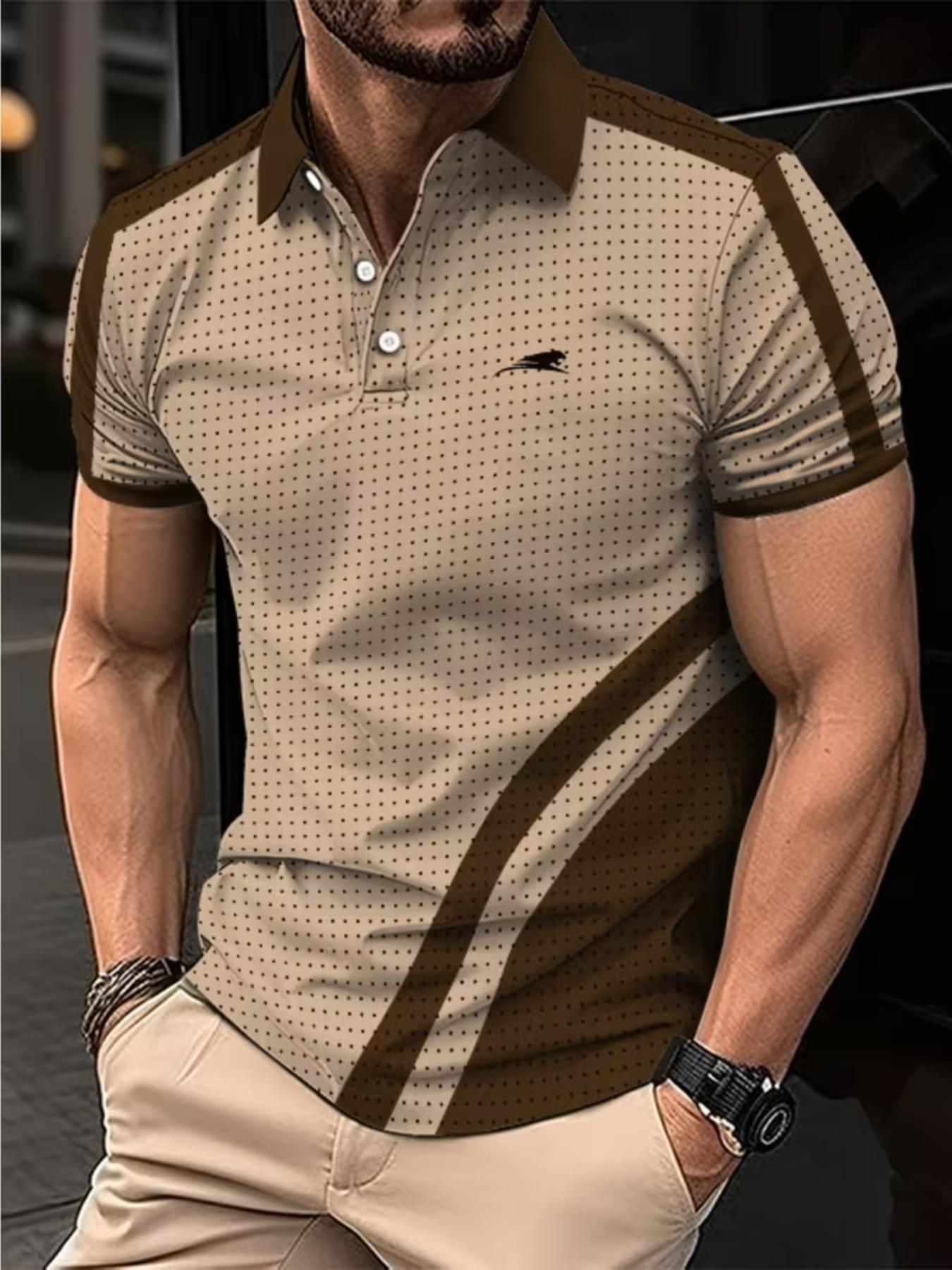 Men's Summer New Large Size Simple Fitted Polo Shirt, Creative Dot ...