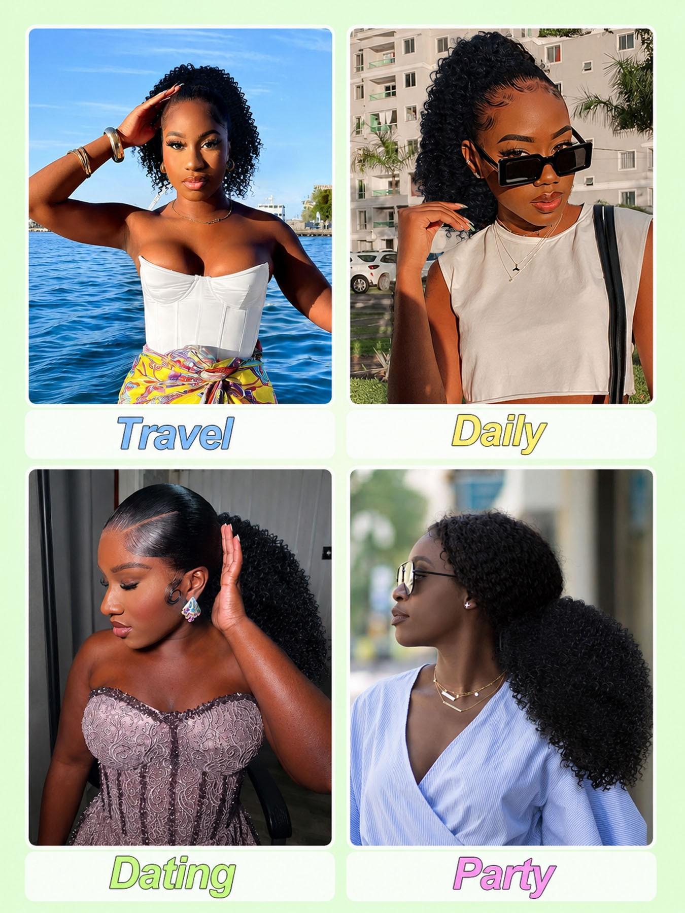 Afro Kinky Curly Drawstring Ponytail For Black Women,10 Inch Natural ...