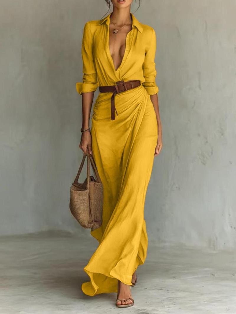 Elegant Autumn Dress for Women, Sexy Solid Color Ruched Design ...