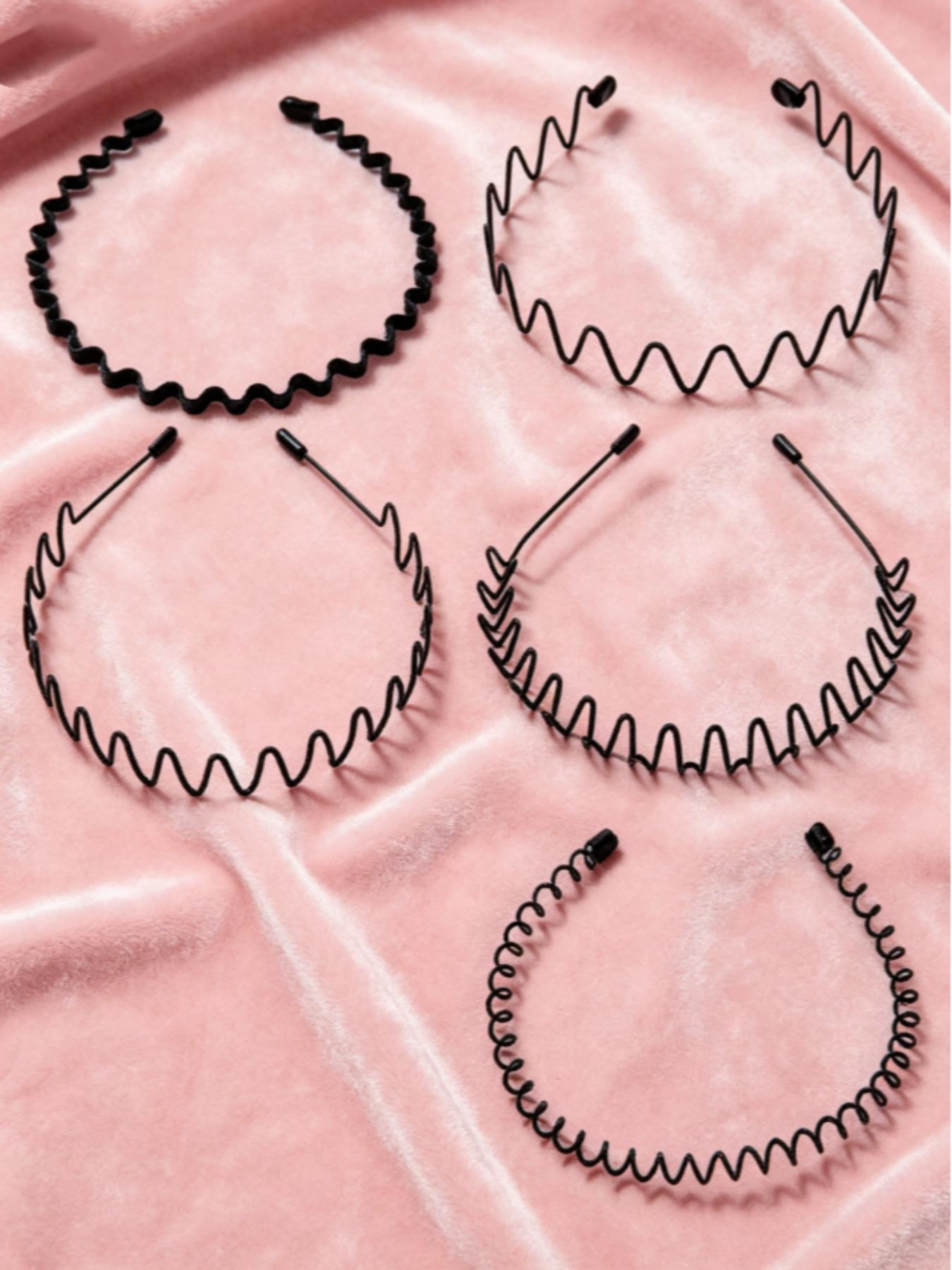 Men's & Female 5-Pcs Solid Color Wavy Zig Zag Headbands, Non-Slip Thin ...