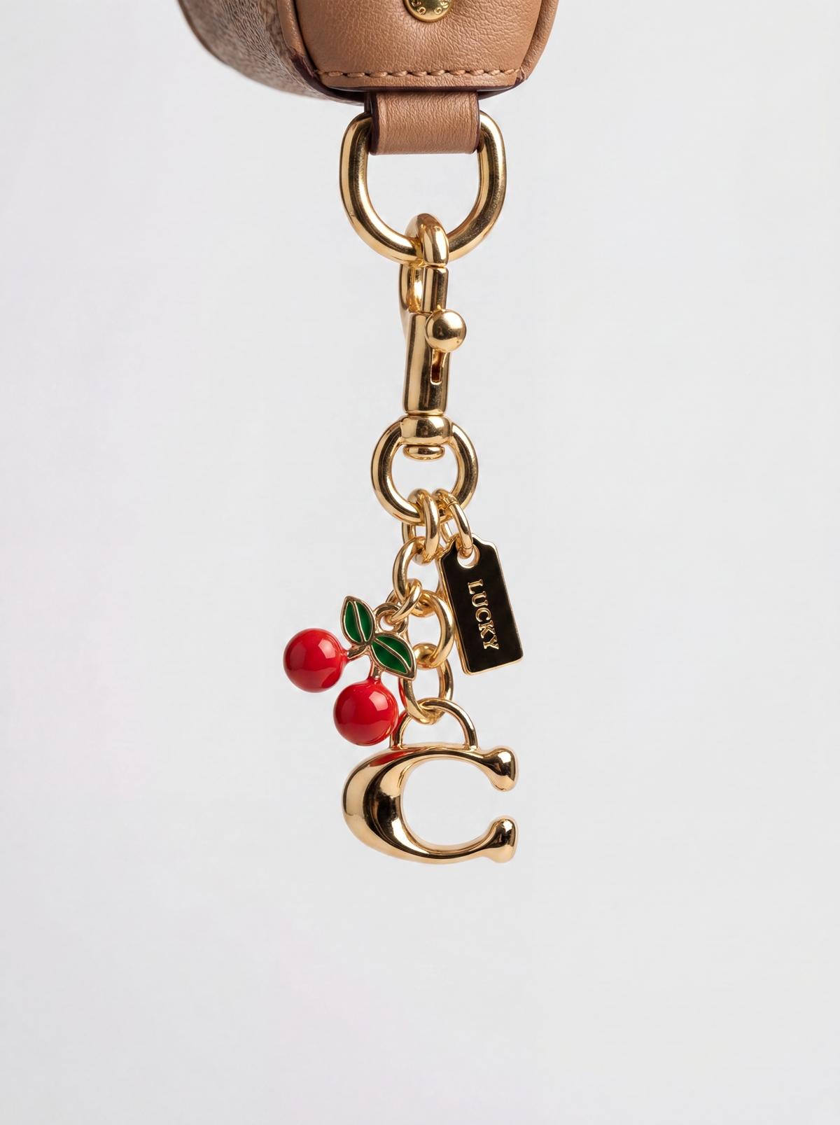 Cherry Keychain Bag Charm, Lucky Letter C Gold Plated Key Ring ...