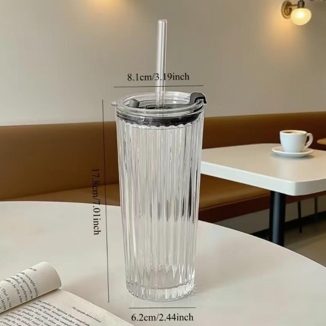 Reusable, Capacity Transparent Glass Coffee Cup with Lid & Straw ...
