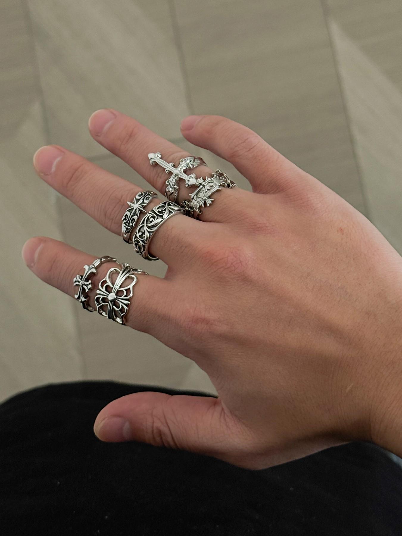 6 Piece Vintage Cross Flower Ring Set, Dark Punk Retro Joint Rings ...
