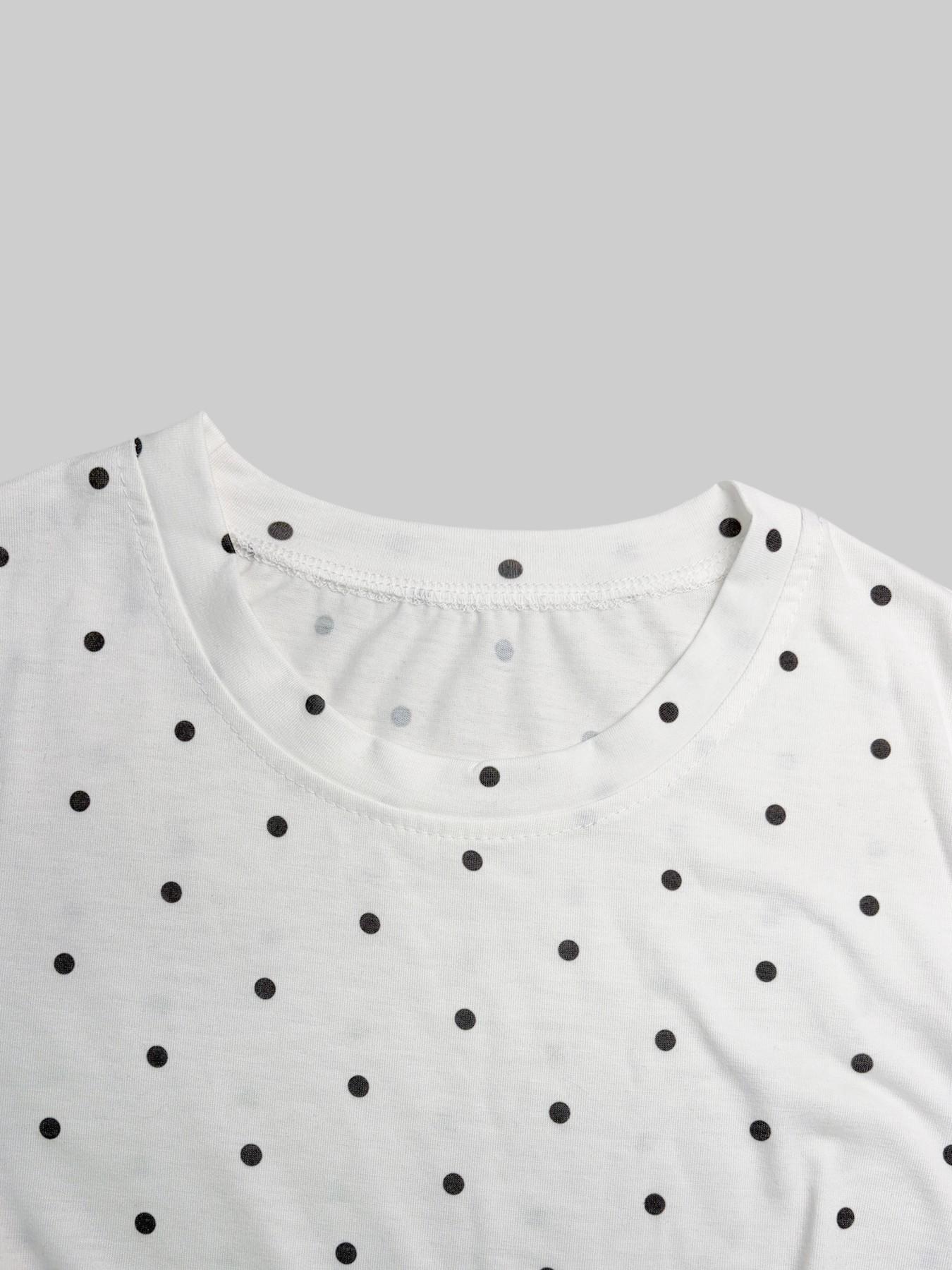 Women's Casual Polka Dot Loose Fit Daily Wear Cute Aesthetic Round Neck ...
