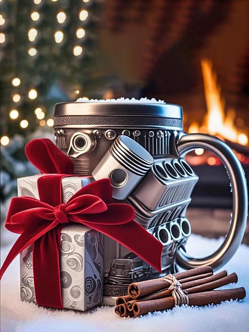 Personalized Stainless Steel Mug - V8 Engine Design, 15oz Handcrafted ...