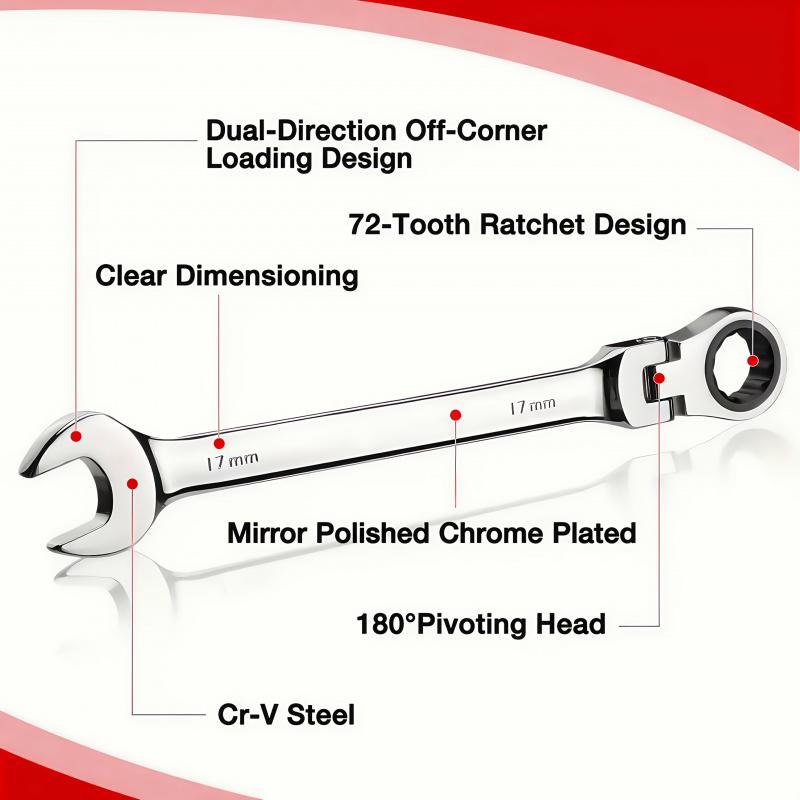 72-Tooth Chrome Vanadium Steel Ratchet Wrench Set, 180° Rotatable ...