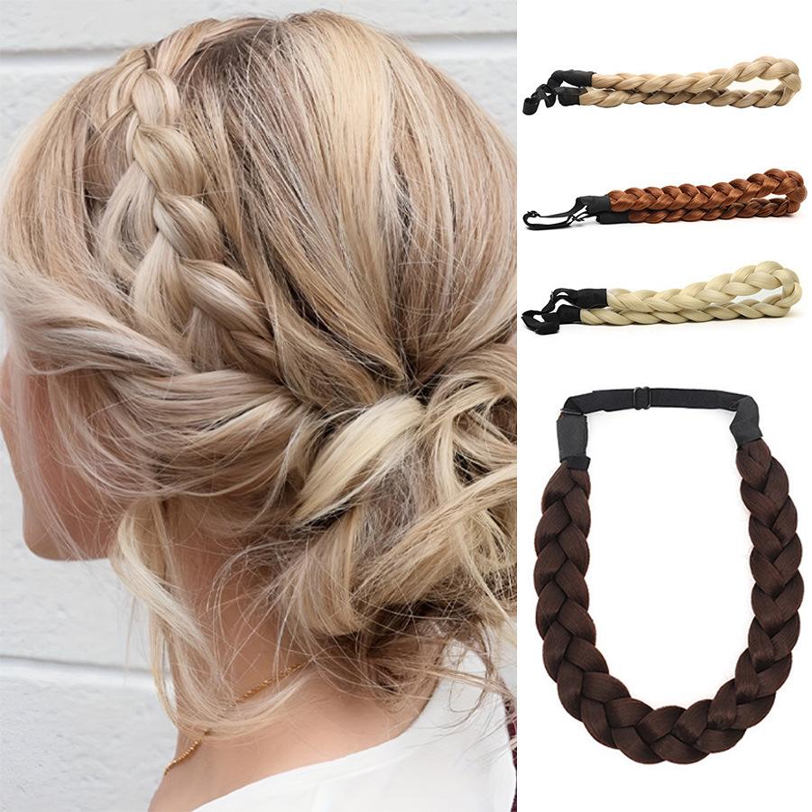 European American Hand‑Braided Headband Wig, Faux Hair Fishbone Braid ...