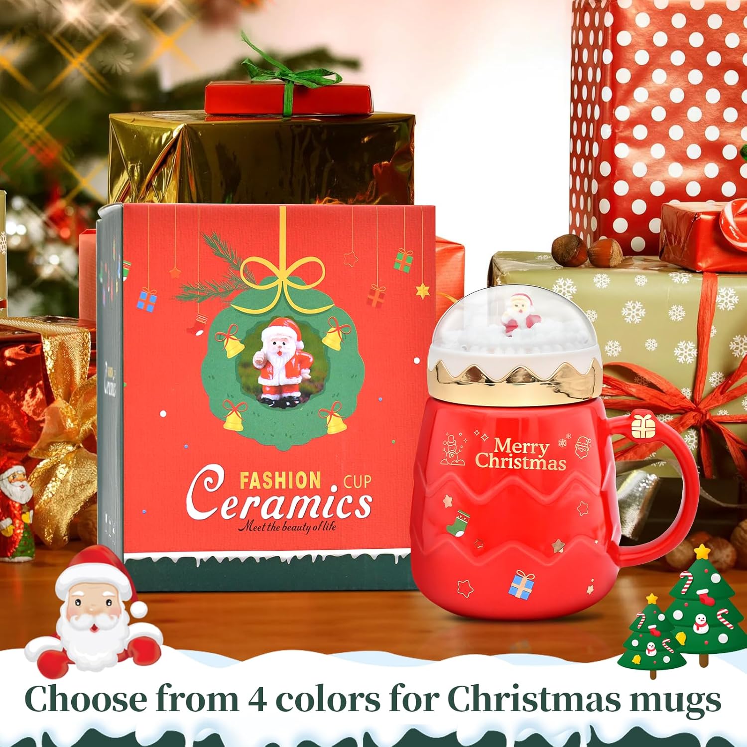 17.6 oz Christmas Mug with Winter Snow Globes Lid Decorations, Large ...