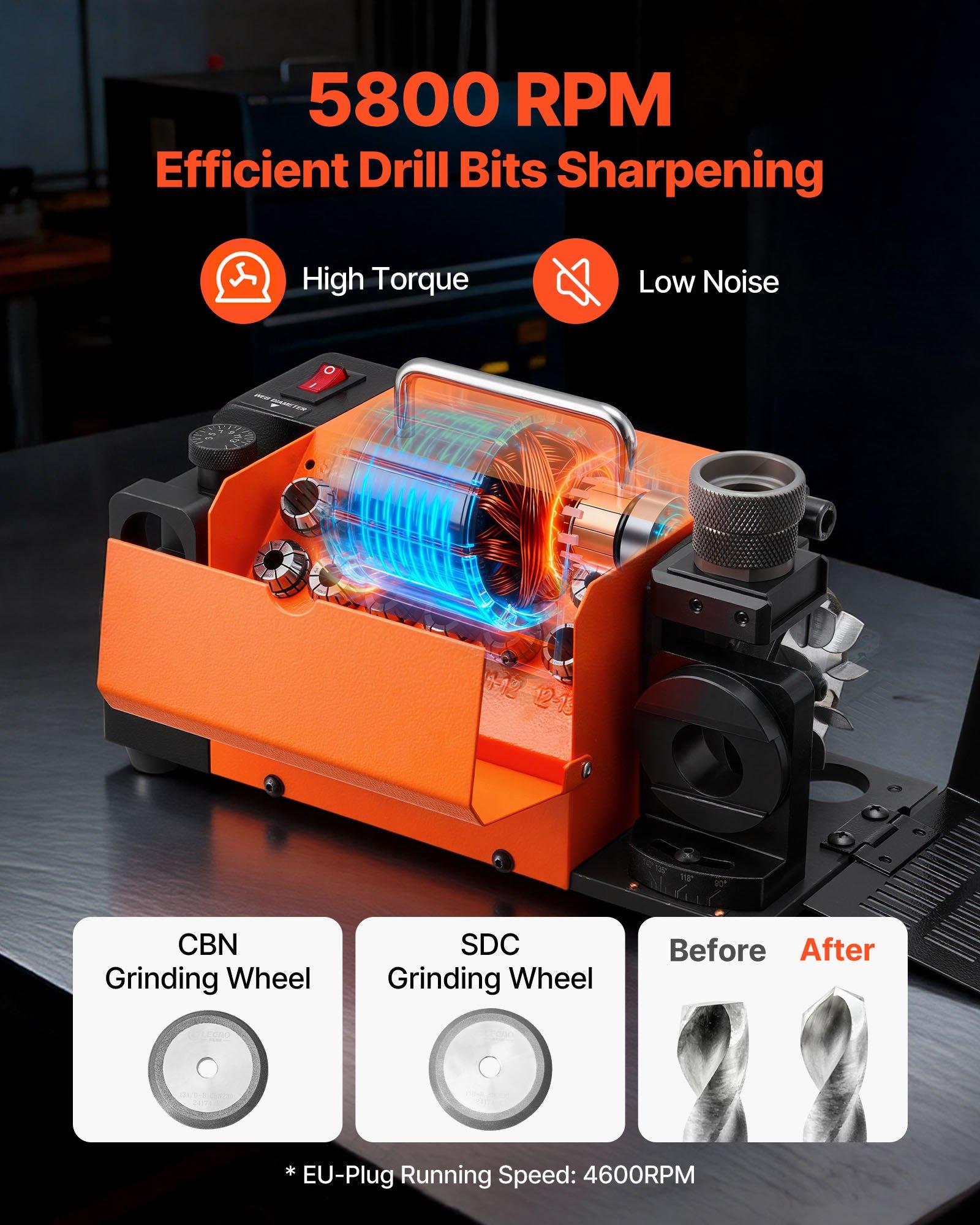 VEVOR Drill Bits Sharpener MR-13B+, 3-15mm Drill Bit Grinder Sharpener ...