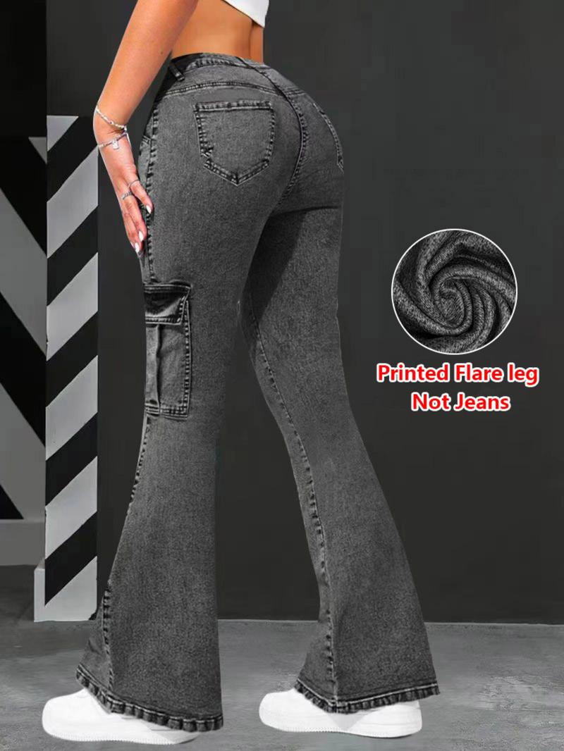 【Printed Legging - Not Denim Fabric】Women's Faux Denim Long Pants ...