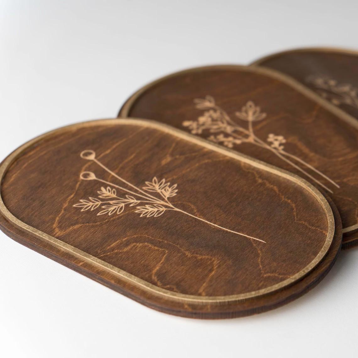 3-Piece Oval Floral Wooden Wall Art, Wood Framed, Vintage Deep Rustic ...