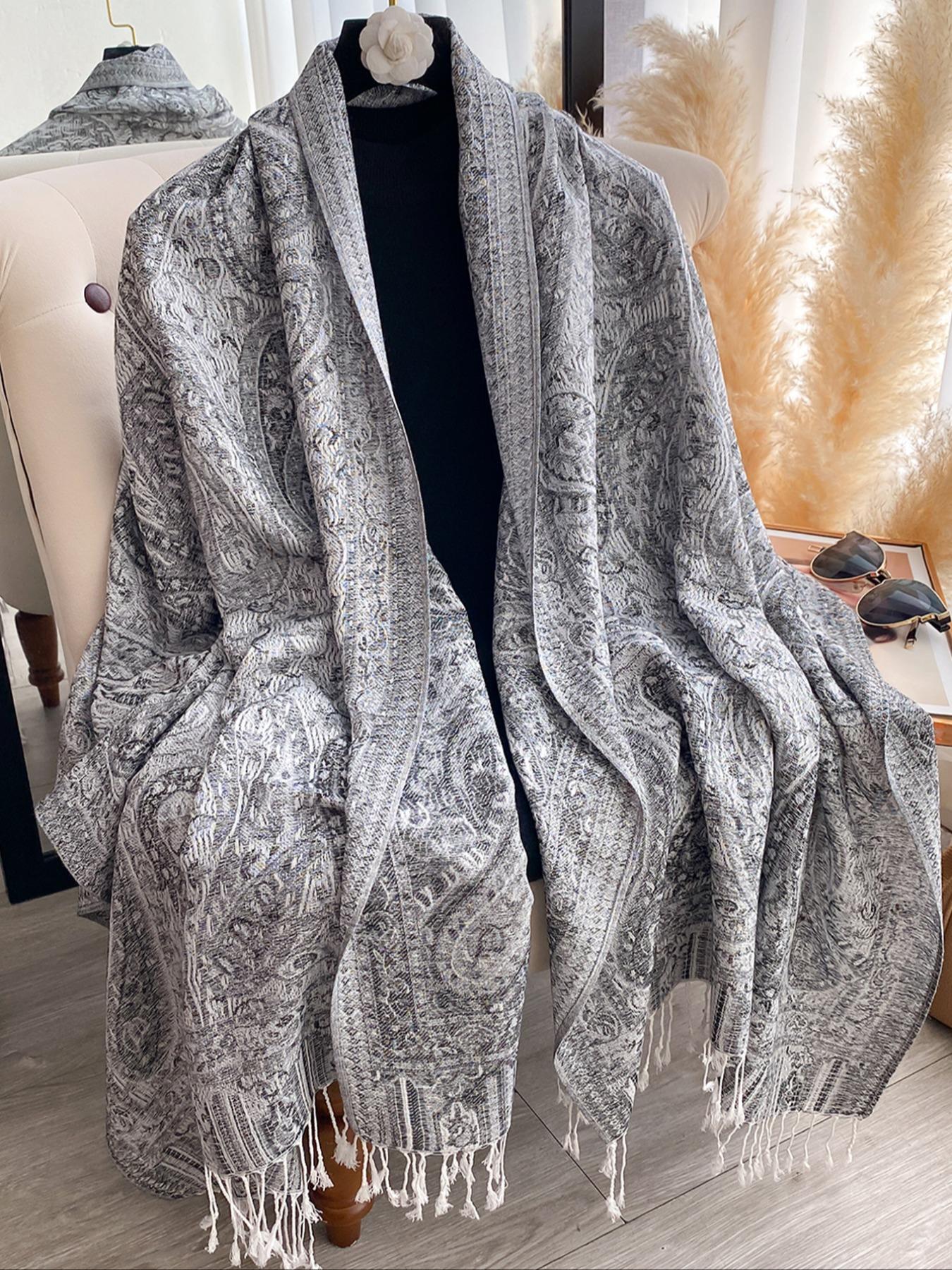 Elegant Boho Paisley Print Scarf, Long Fringe Design Soft Shawl ...
