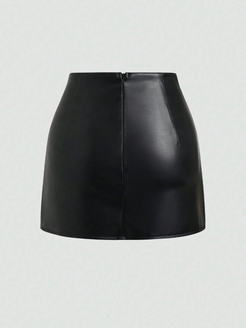 Women's American Vintage Sexy Bodycon Solid Color PU Mini Skirt ...