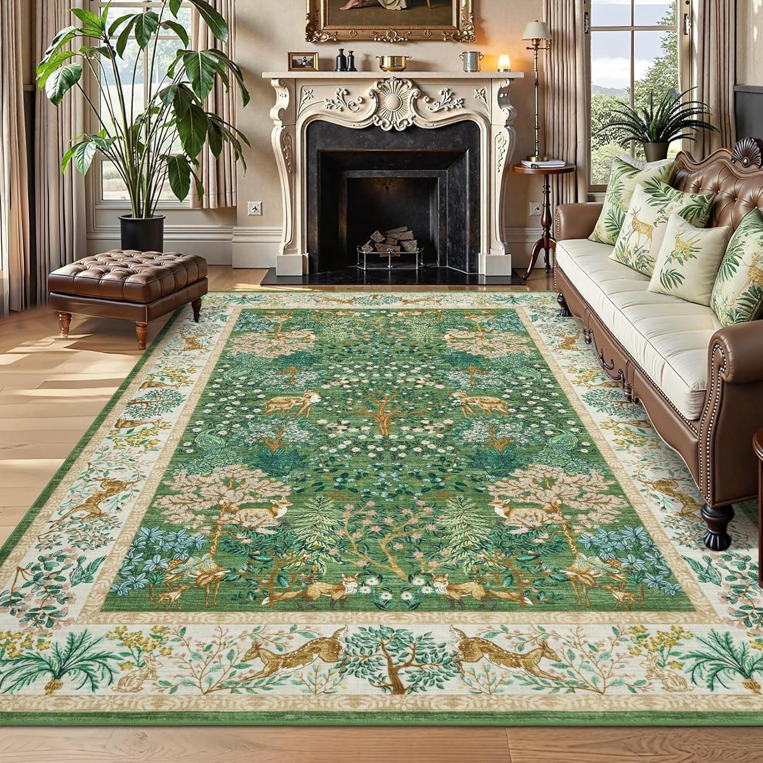 Bohemian Style Plant Pattern Living Room Carpet, Vintage Animal Print ...