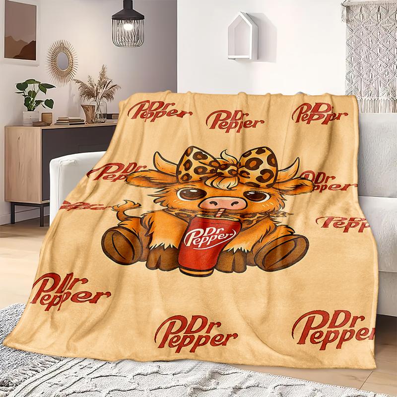 Cute Highland Cow Drink Dr Pepper Flannel Cow Print Blanket, Soft Warm ...