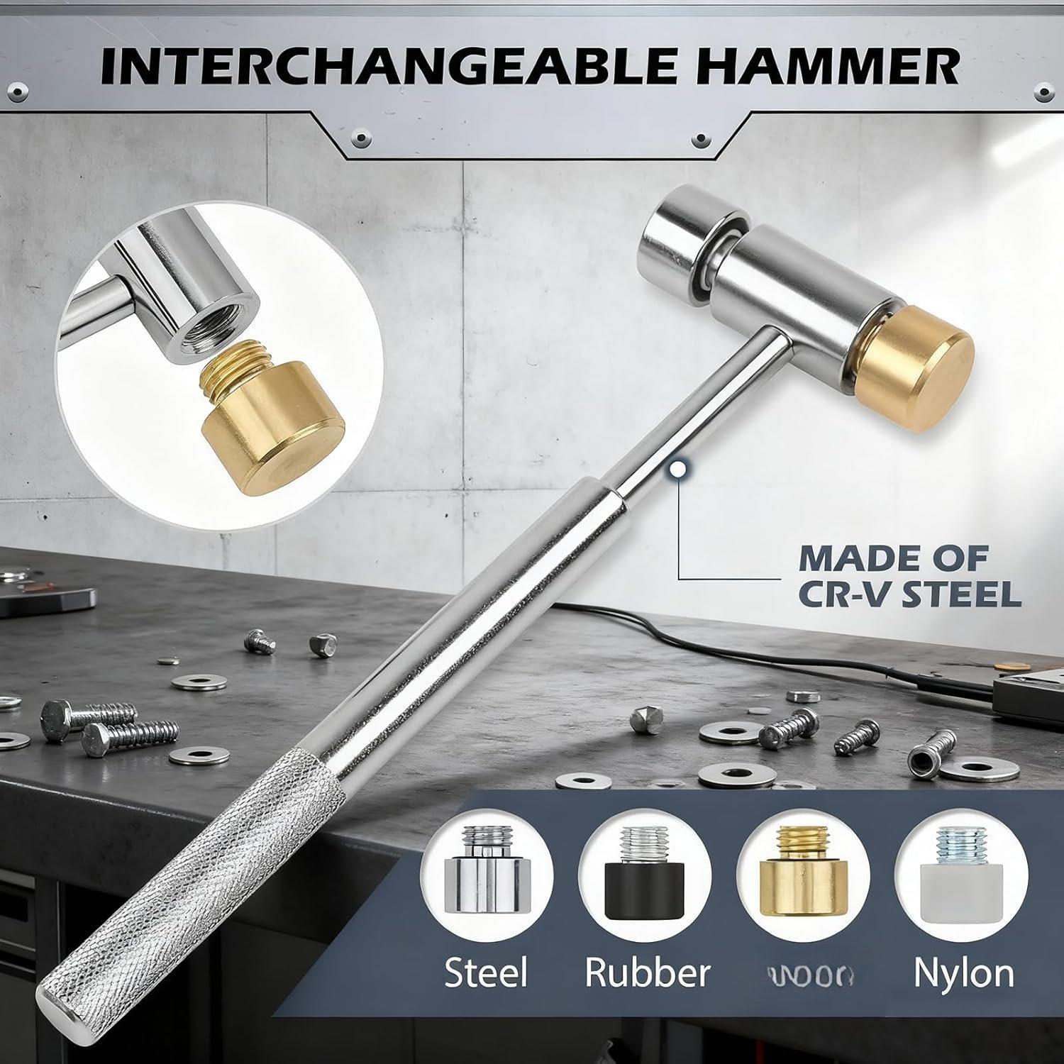 Pin Punch Hammer Set: 25- Punch Set and Hammer with Bench Block, Steel ...